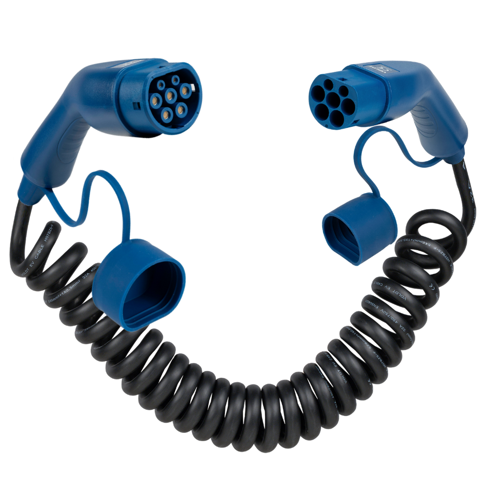 Type 2 | mode 3 | 32a | 22kW | spiral ladekabel